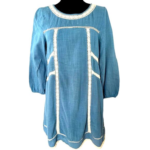 entro | Dresses | Entro Dress Womens S Blue Boho Lace 34 Bell Tunic ...